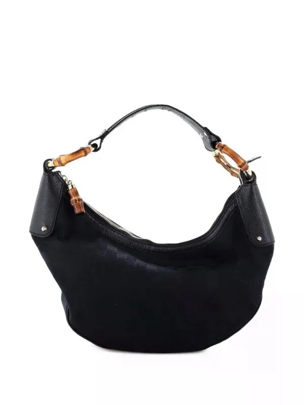 Gucci Bamboo Ring Half Moon Web Gg Canvas Medium Hobo Bag