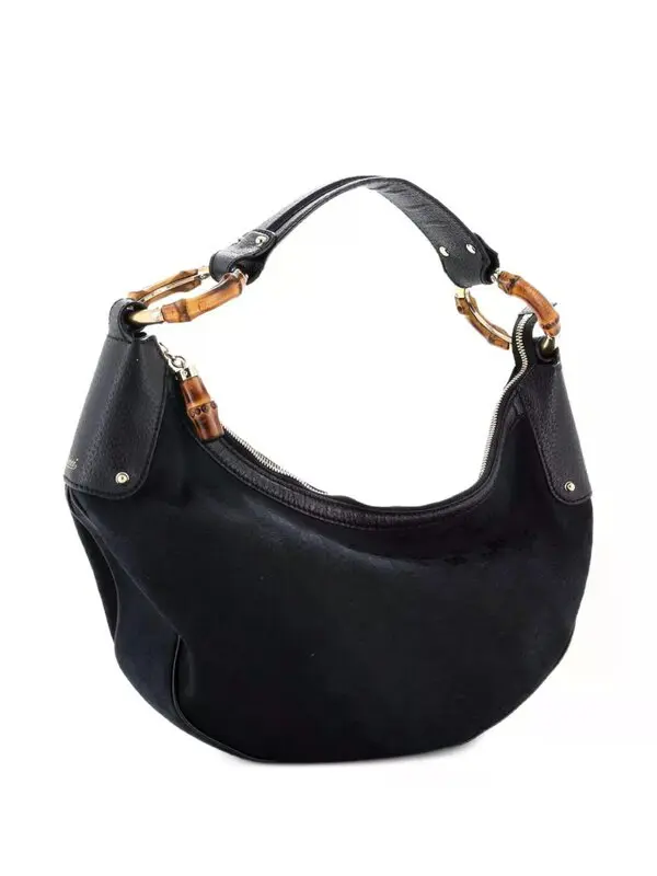 Gucci Bamboo Ring Half Moon Web Gg Canvas Medium Hobo Bag