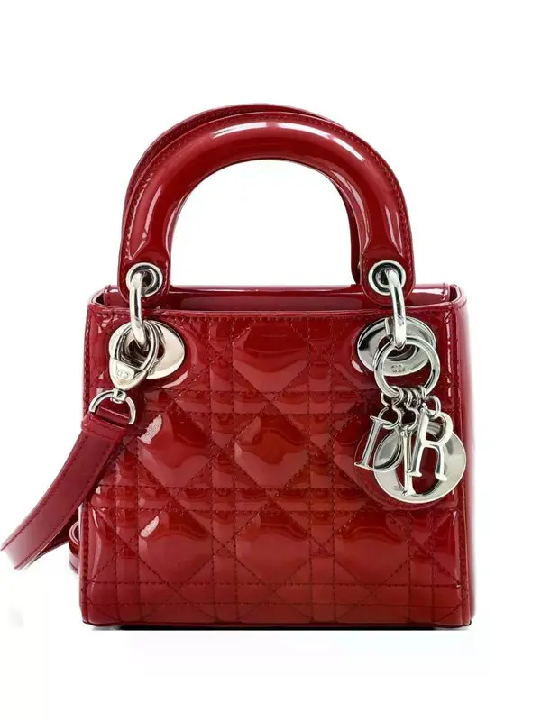 Dior Lady Bag Cannage Quilt Patent Mini Satchel - Red