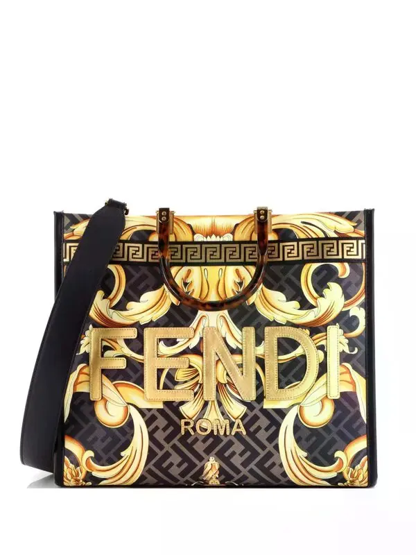 Versace X Fendi Fendace Sunshine Shopper Printed Zucca Jacquard Medium Tote Bag - Black