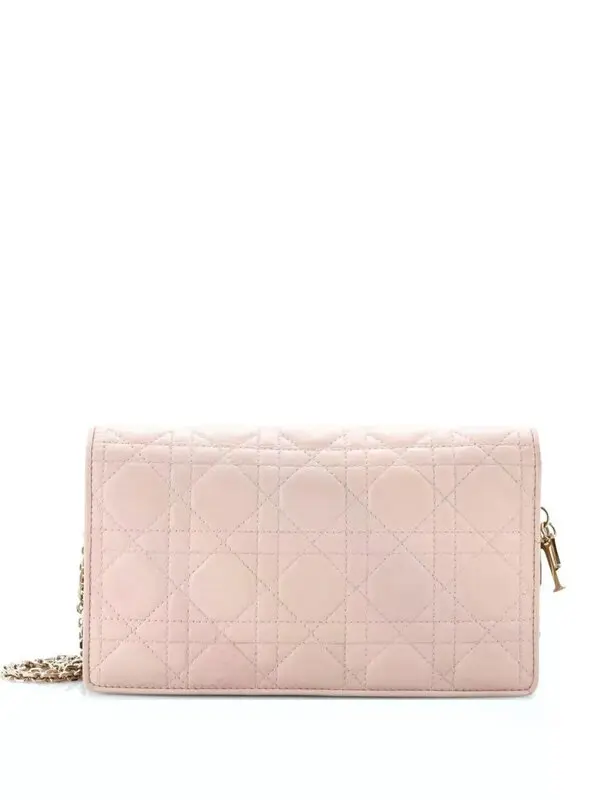 Dior Lady Chain Pouch Cannage Quilt Lambskin Clutch Bag - Pink