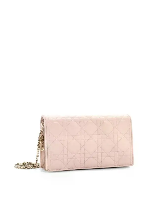 Dior Lady Chain Pouch Cannage Quilt Lambskin Clutch Bag - Pink