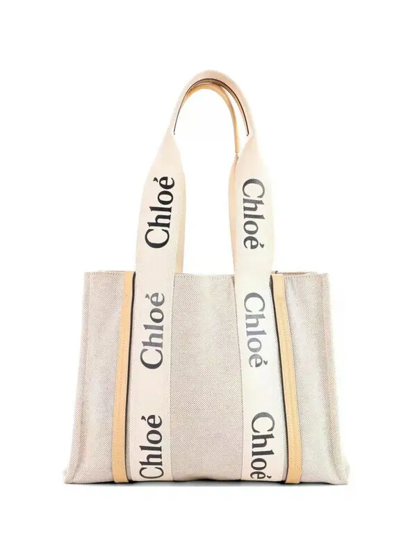 Chloé Woody Canvas And Leather Medium Tote Bag - Neutrals