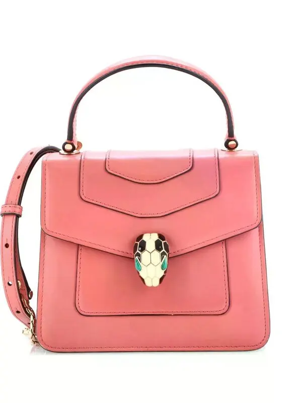 BVLGARI Serpenti Forever Top Handle Bag Leather Small Satchel - Pink