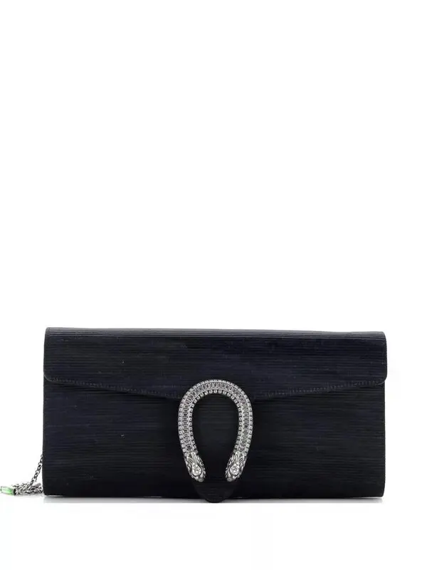 Gucci Dionysus Chain Clutch Ribbed Satin With Crystals - Black