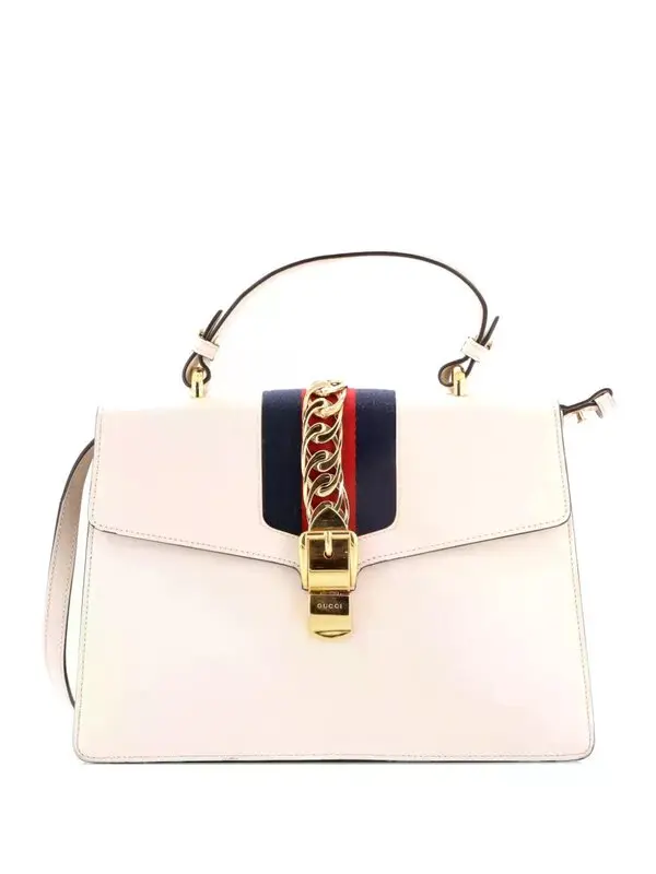 Gucci Sylvie Top Handle Bag Leather Medium Satchel - White