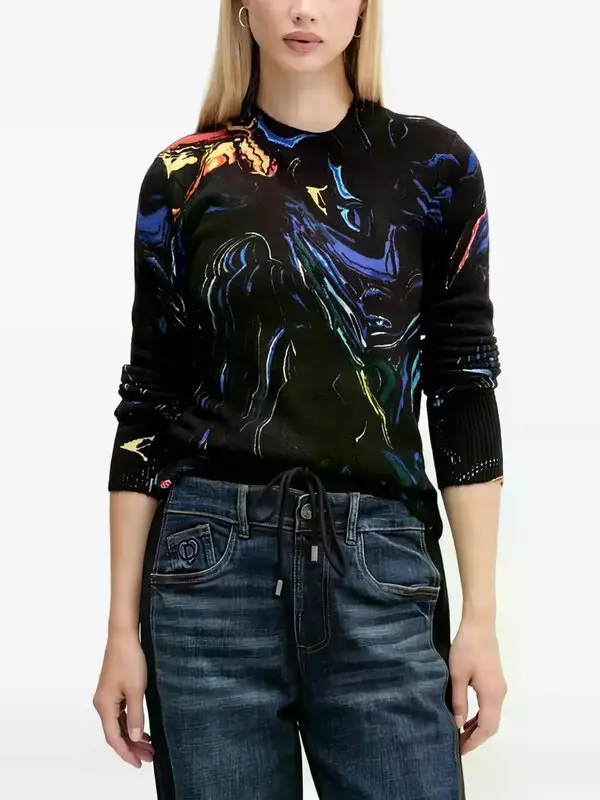 Desigual Patterned Knitted Top - Black