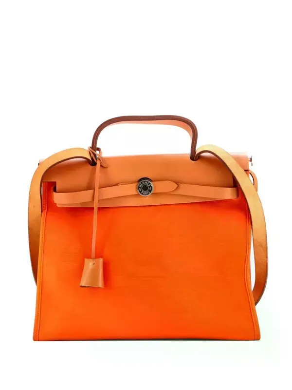Hermès Herbag Zip Leather And Toile 31 Shoulder Bag - Orange