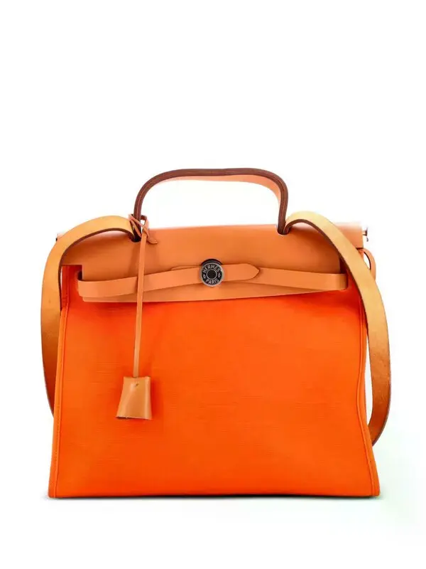 Hermès Herbag Zip Leather And Toile 31 Shoulder Bag - Orange