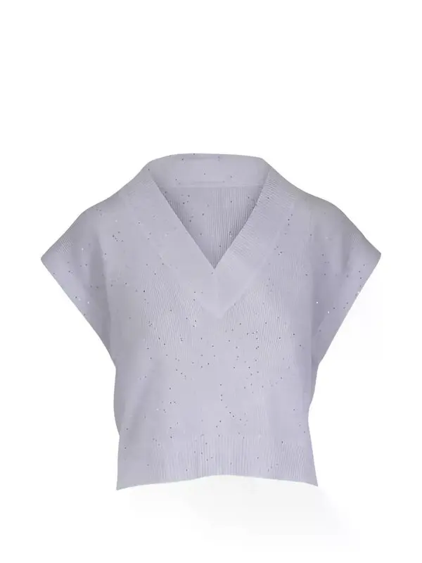 Brunello Cucinelli Embellished V-neck Sweater - White