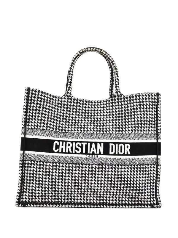 Dior Houndstooth Canvas Large Tote Bag - Black