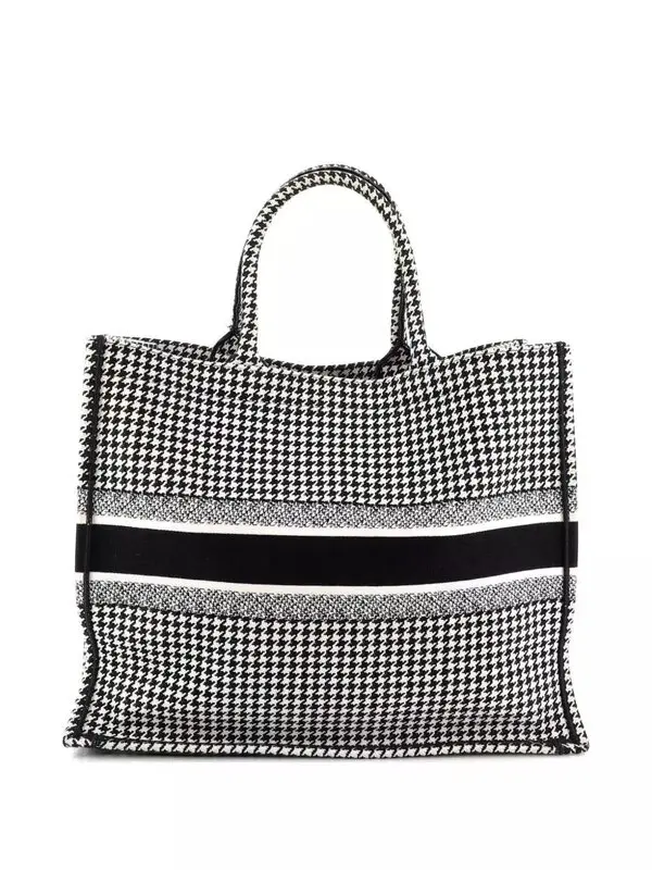 Dior Houndstooth Canvas Large Tote Bag - Black