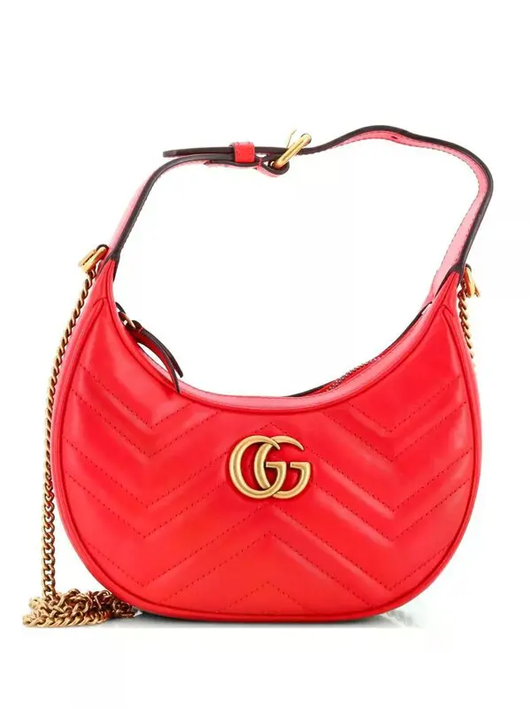 Gucci Gg Marmont Half Moon Mini Hobo Bag - Red