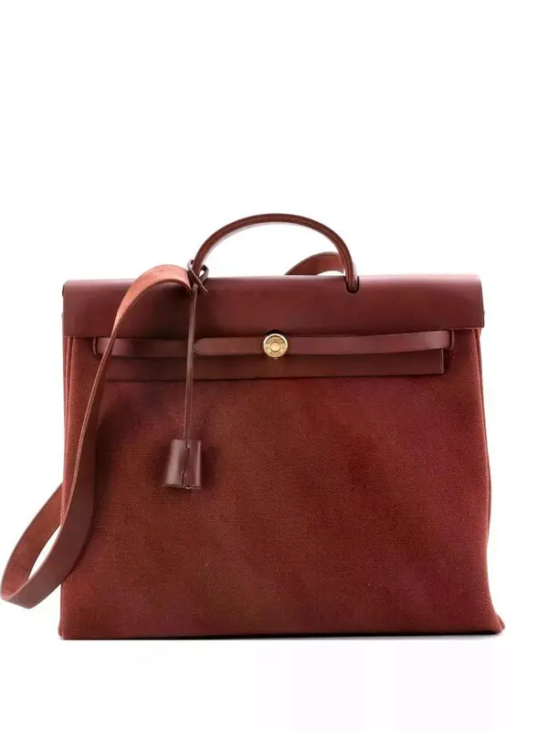 Hermès Herbag Toile And Leather Mm Satchel - Red