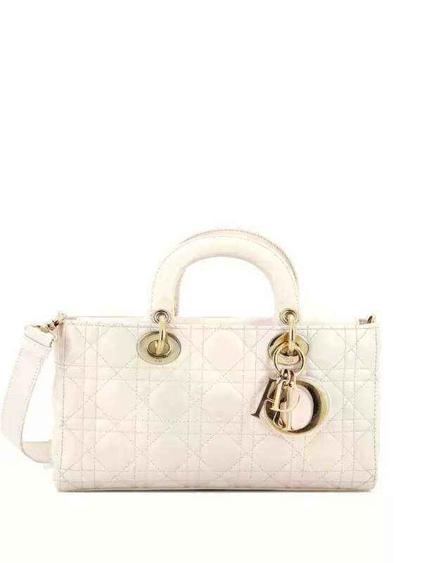 Dior Lady D-joy Bag Cannage Quilt Lambskin Medium Satchel - White
