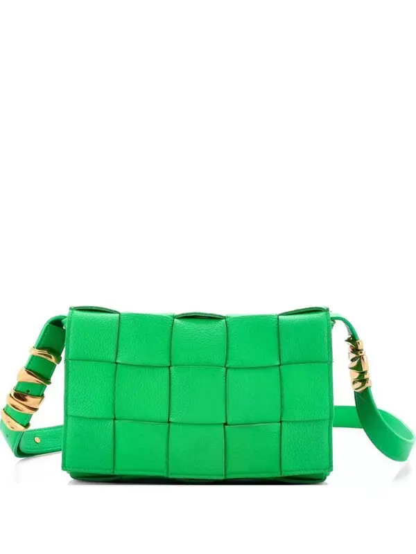 Bottega Veneta Cassette Maxi Intrecciato Grained Leather Crossbody Bag - Green