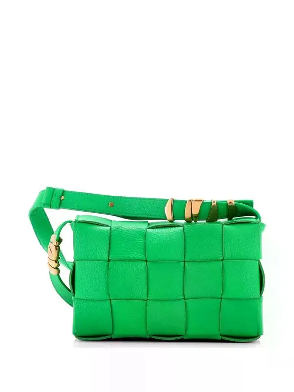 Bottega Veneta Cassette Maxi Intrecciato Grained Leather Crossbody Bag - Green