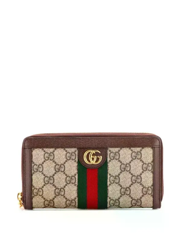 Gucci Ophidia Zip Around Wallet Gg Coated Canvas Small Wallets - Brown
