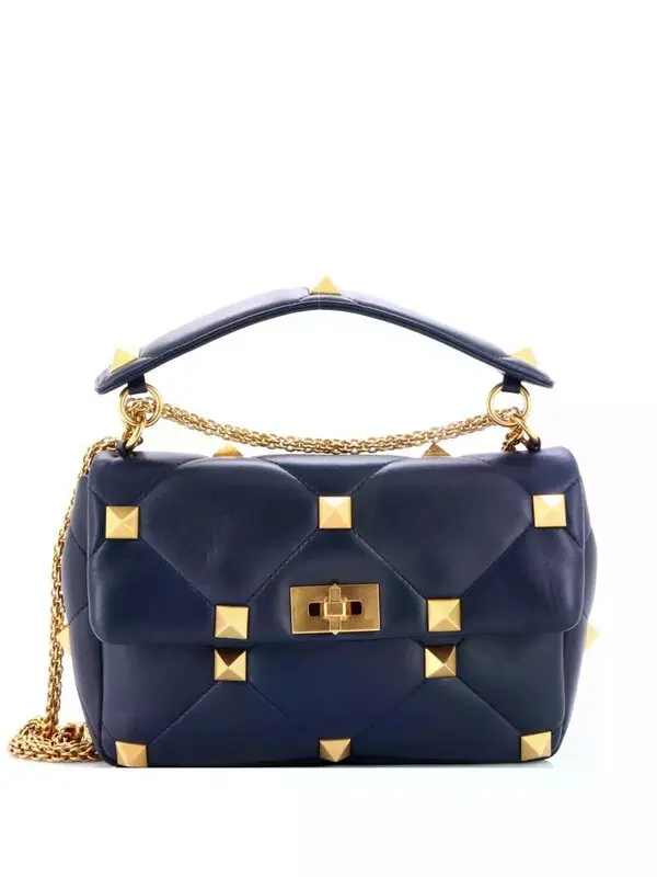 Valentino Garavani Roman Stud Flap Bag Quilted Leather Large - Blue