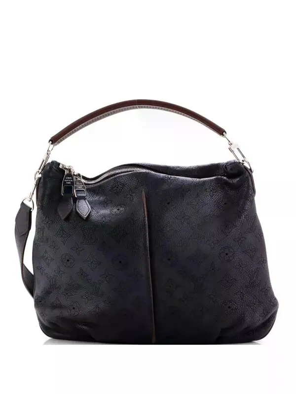 LOUIS VUITTON Selene Handbag Mahina Leather Pm Hobo Bag - Black