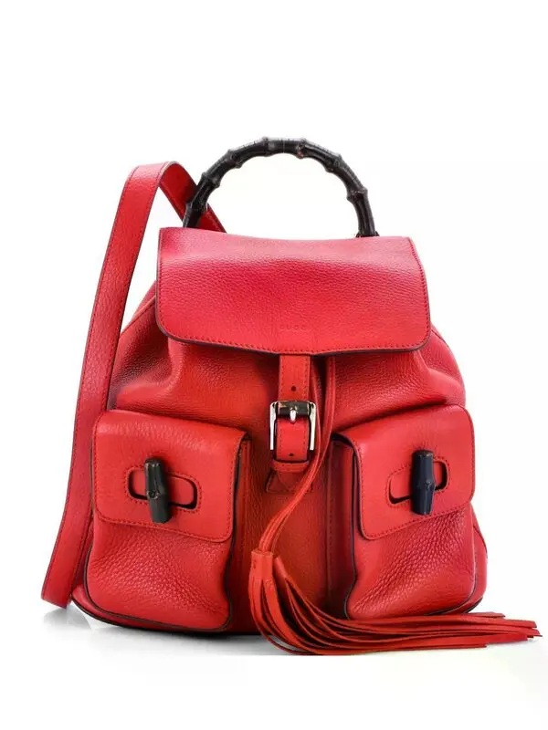 Gucci Bamboo Tassel Leather Medium Backpack - Red