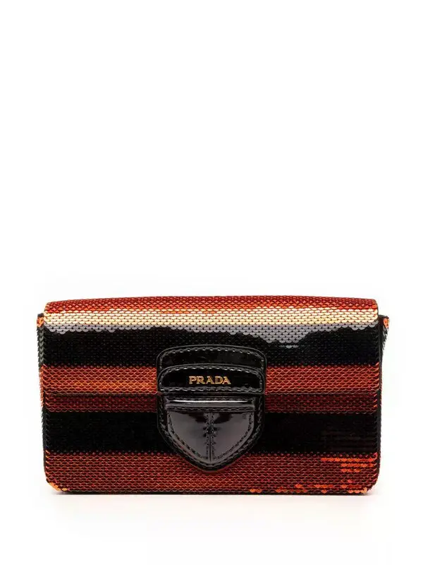 Prada 2010-2025 Sequin Embellished Righe Clutch Bag - Orange