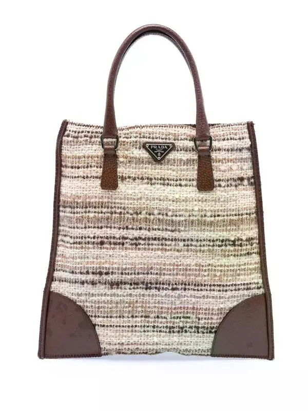 Prada Vitello Trimmed Tweed Flat Tote Bag