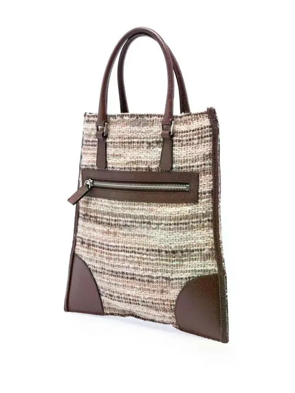 Prada Vitello Trimmed Tweed Flat Tote Bag