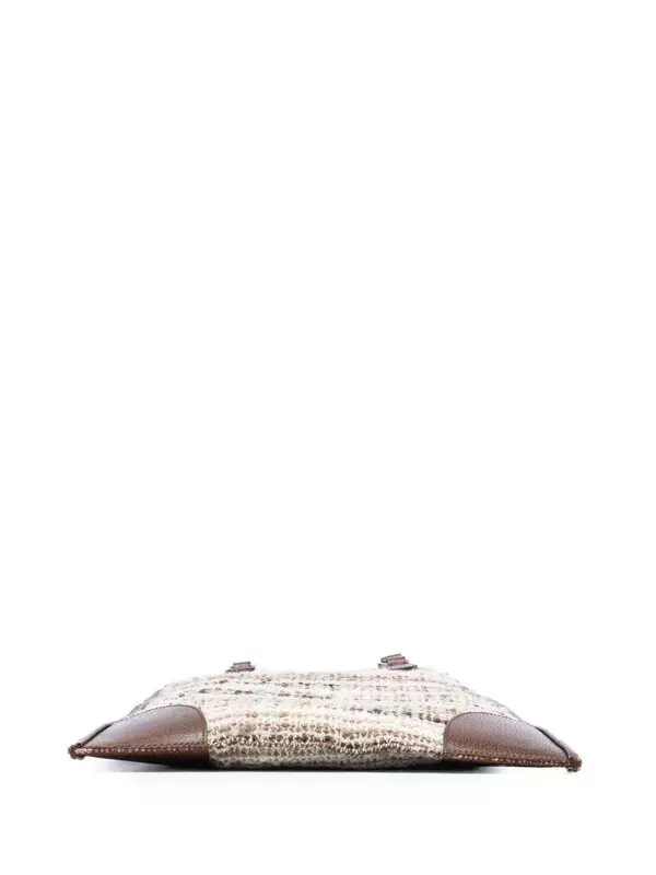 Prada Vitello Trimmed Tweed Flat Tote Bag
