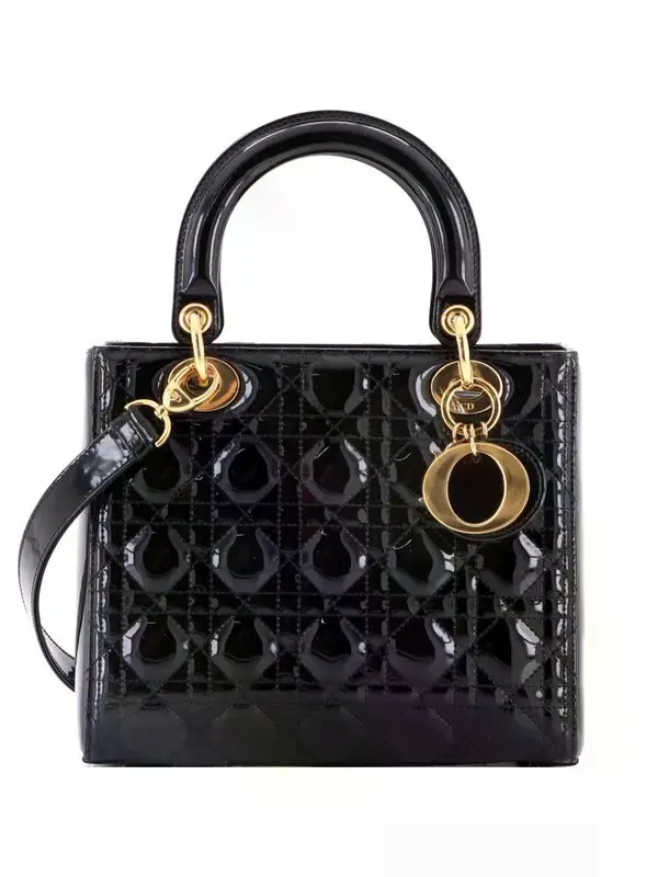 Dior Lady Nm Bag Cannage Quilt Patent Medium Satchel - Black