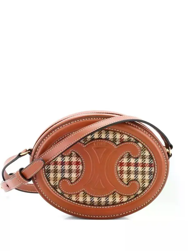 Celine Triomphe Oval Tweed And Leather Crossbody Bag - Brown