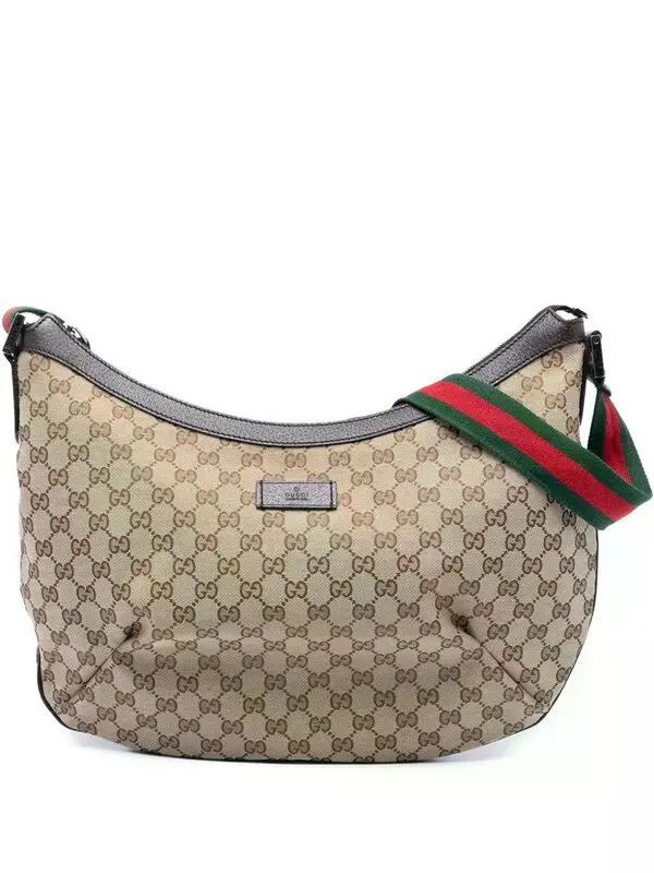 Gucci Gg Canvas Web Half Moon Crossbody Bag - Neutrals