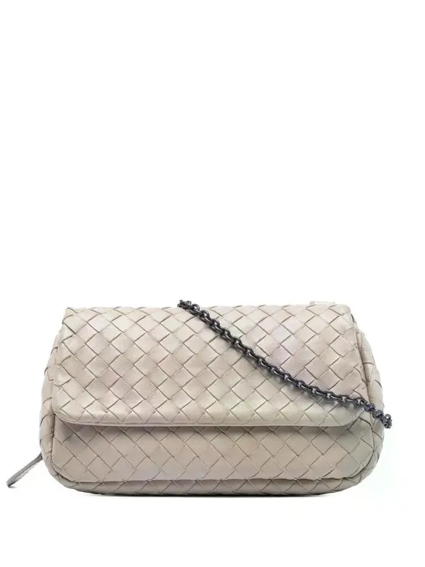 Bottega Veneta Mini Nappa Intrecciato Expandable Chain Flap Crossbody Bag - Neutrals