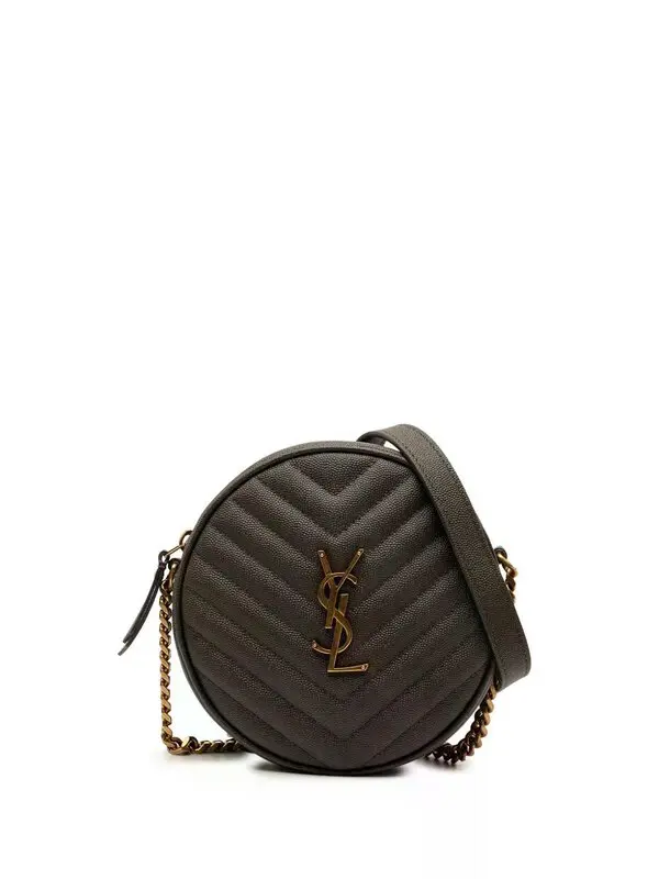 Saint Laurent 2020 Grain De Poudre Chevron Round Vinyle Camera Bag Crossbody Bag - Grey