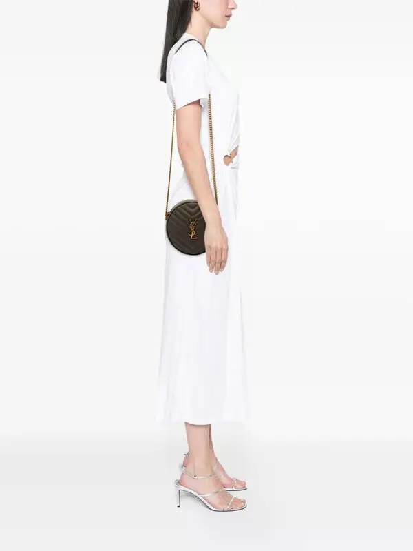 Saint Laurent Grain De Poudre Chevron Round Vinyle Camera Crossbody Bag - Grey