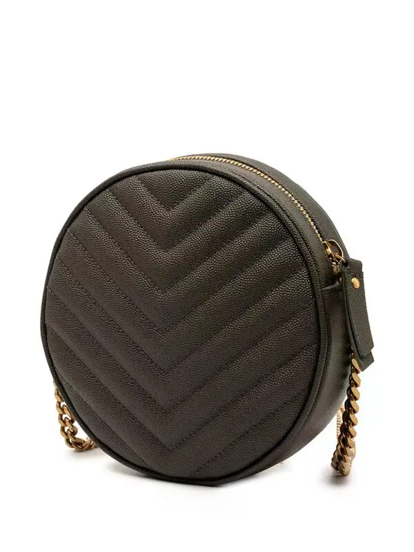 Saint Laurent Grain De Poudre Chevron Round Vinyle Camera Crossbody Bag - Grey
