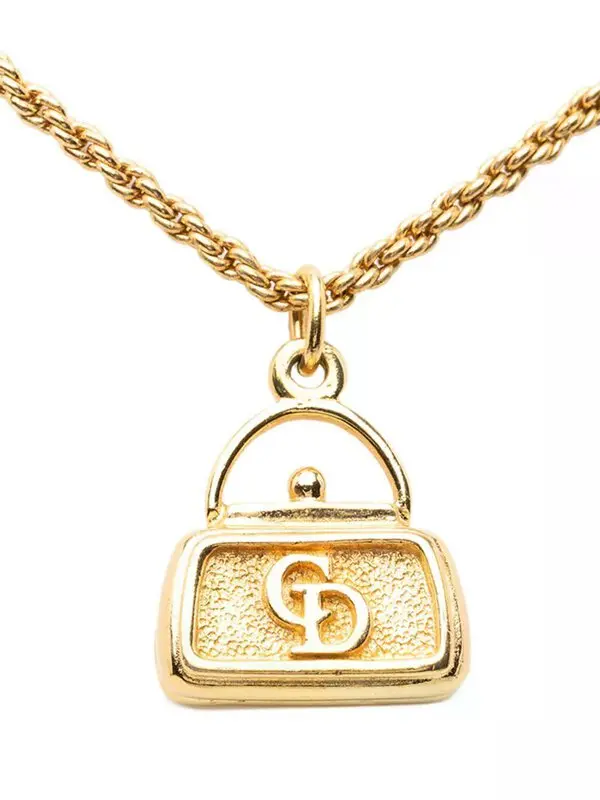 Dior 1980-1900 Plated Cd Logo Bag Pendant Necklace Costume Necklace - Gold