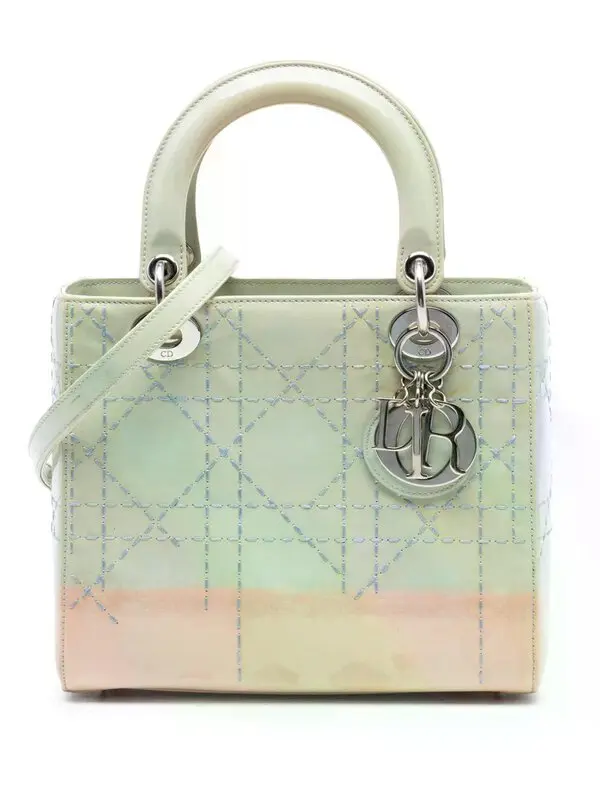 Dior 2015 Medium Ombre Patent Cannage Lady Satchel - Green