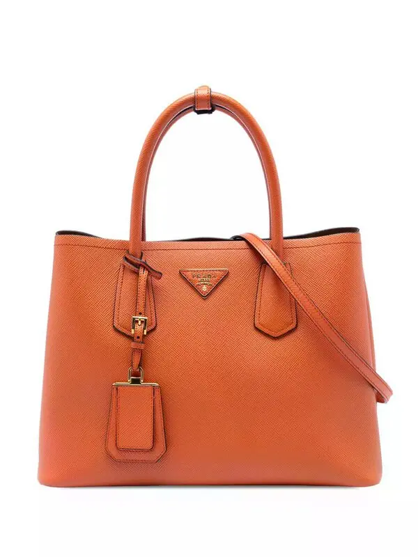 Prada Medium Saffiano Cuir Double Satchel - Orange