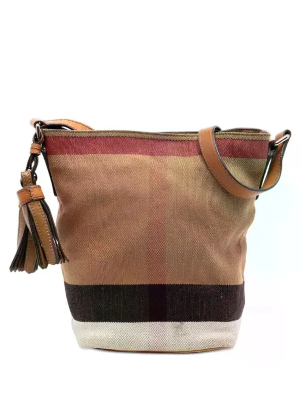 Burberry Mini Mega Check Ashby Tassel Bucket Bag - Brown