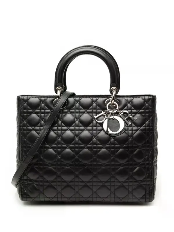 Dior 2003 Large Lambskin Cannage Lady Satchel - Black