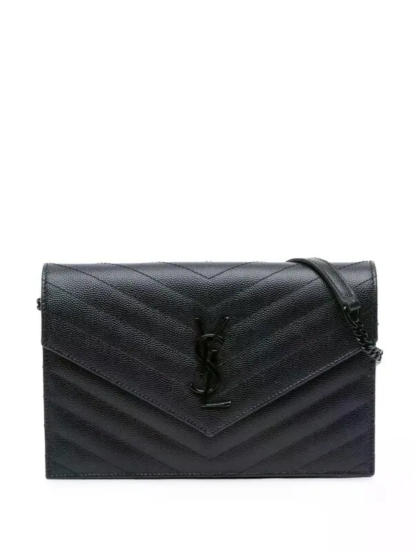 Saint Laurent Grain De Poudre Cassandre Envelope Chain Wallet - Black