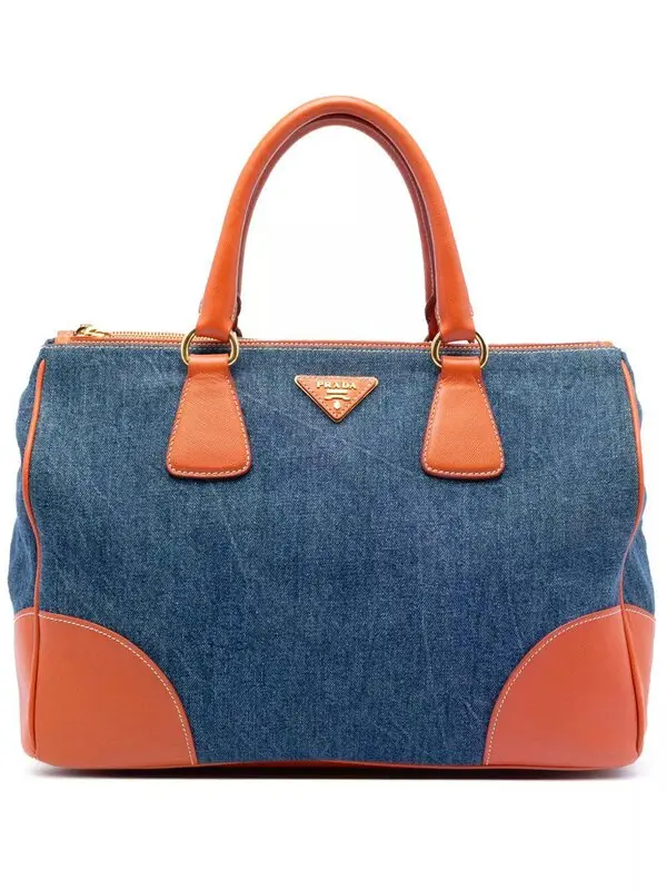 Prada 2000-2026 Saffiano Trimmed Denim Handbag - Blue