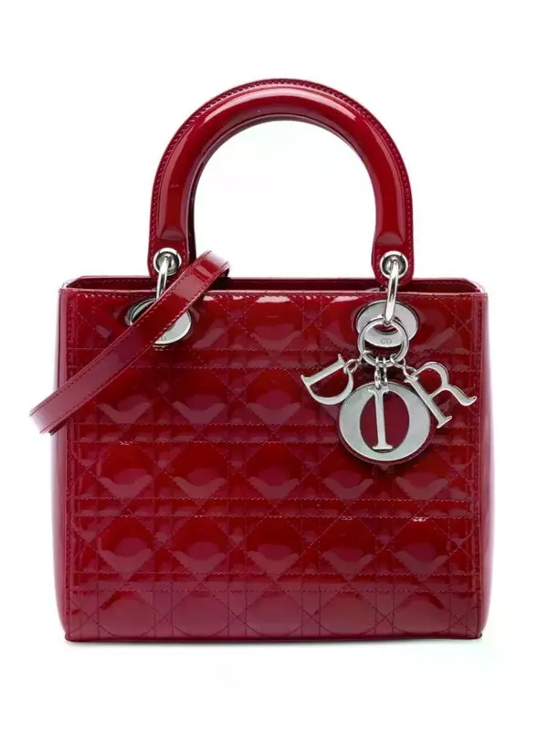 Dior 2014 Medium Patent Cannage Lady Satchel - Red