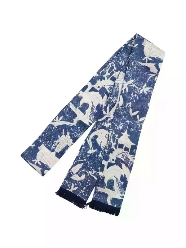 Valentino Garavani 2000-2025 Printed Silk Muffler Scarf Scarves - Blue