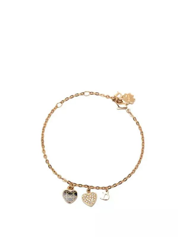 Dior 2000-2025 Plated Crystal Heart Charms Bracelet Costume Bracelet - Gold