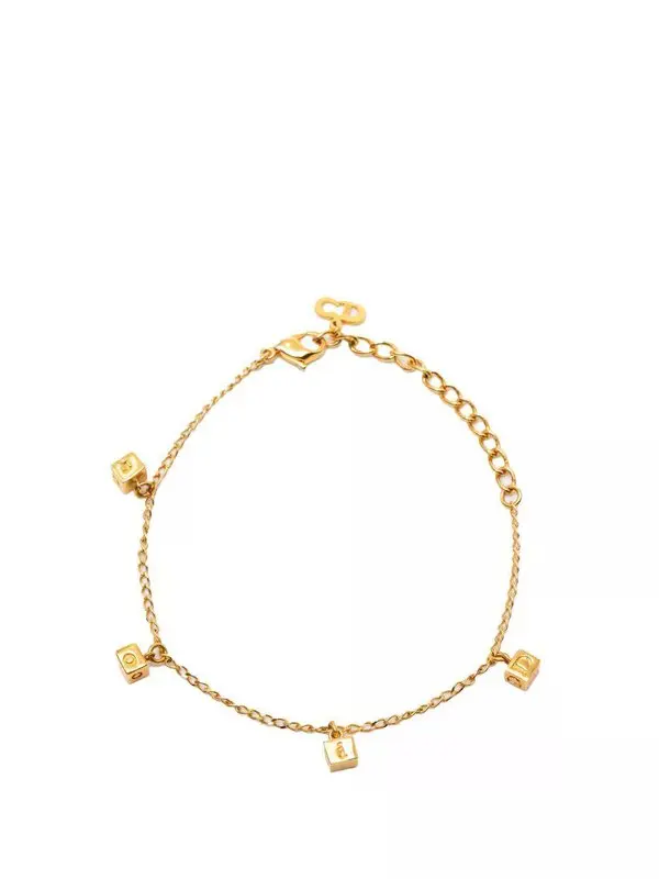 Dior 2000-2026 Plated Logo Cube Charm Bracelet Costume Bracelet - Gold
