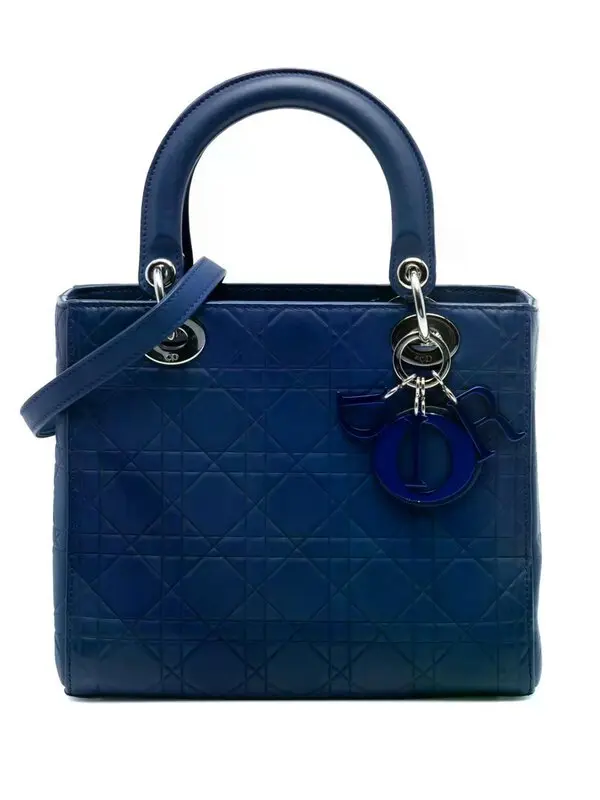 Dior 2013 Medium Ultra Matte Calfskin Cannage Embossed Lady Satchel - Blue