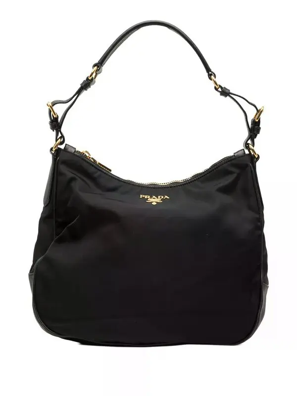 Prada 2010-2026 Saffiano Trimmed Tessuto Shoulder Bag - Black