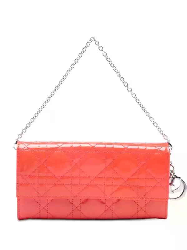 Dior Patent Cannage Lady Wallet-on-chain - Orange